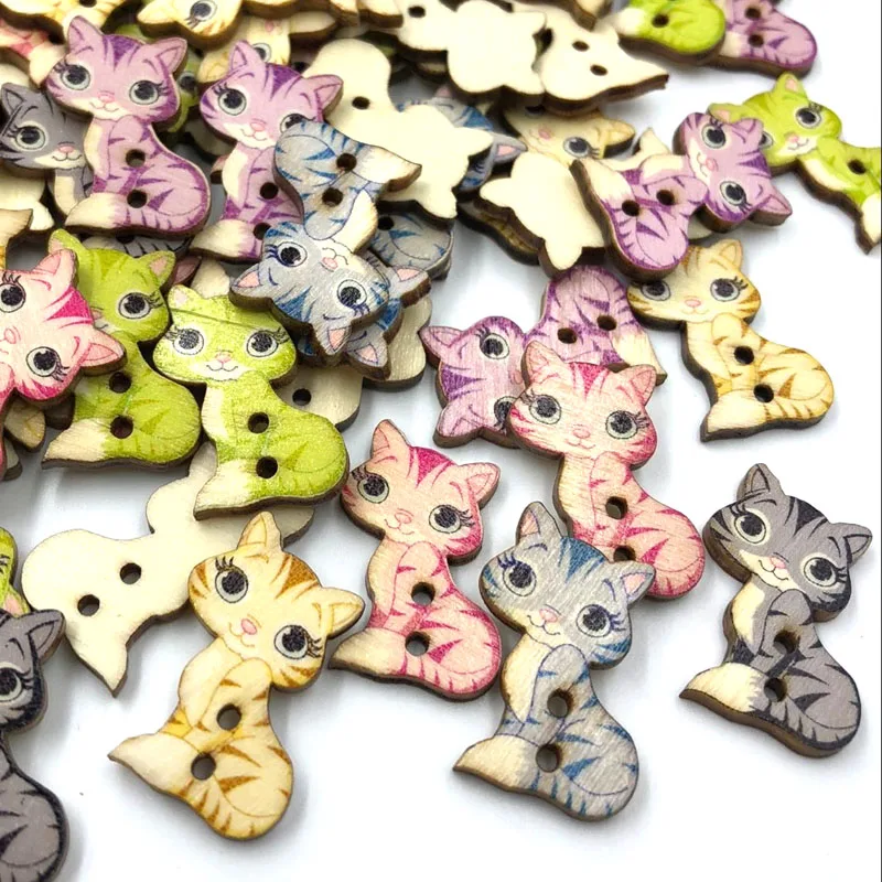 50/100pcs Cat Painted Wooden Buttons Decorative Buttons For Sewing ...