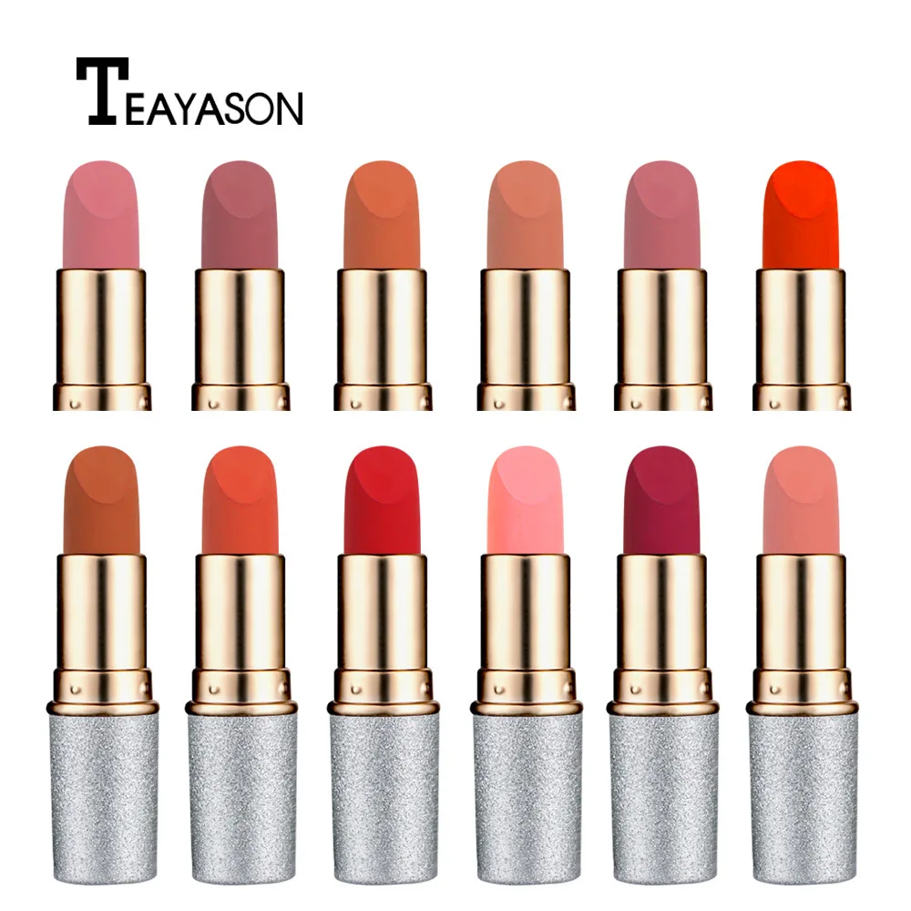 TEAYASON Brand 12 Colors Velvet Matte Lipstick Long Lasting Waterproof ...