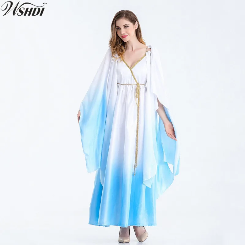 Deluxe Adult Women Barbara Greek Victory Goddess Toga Costume Long Robe