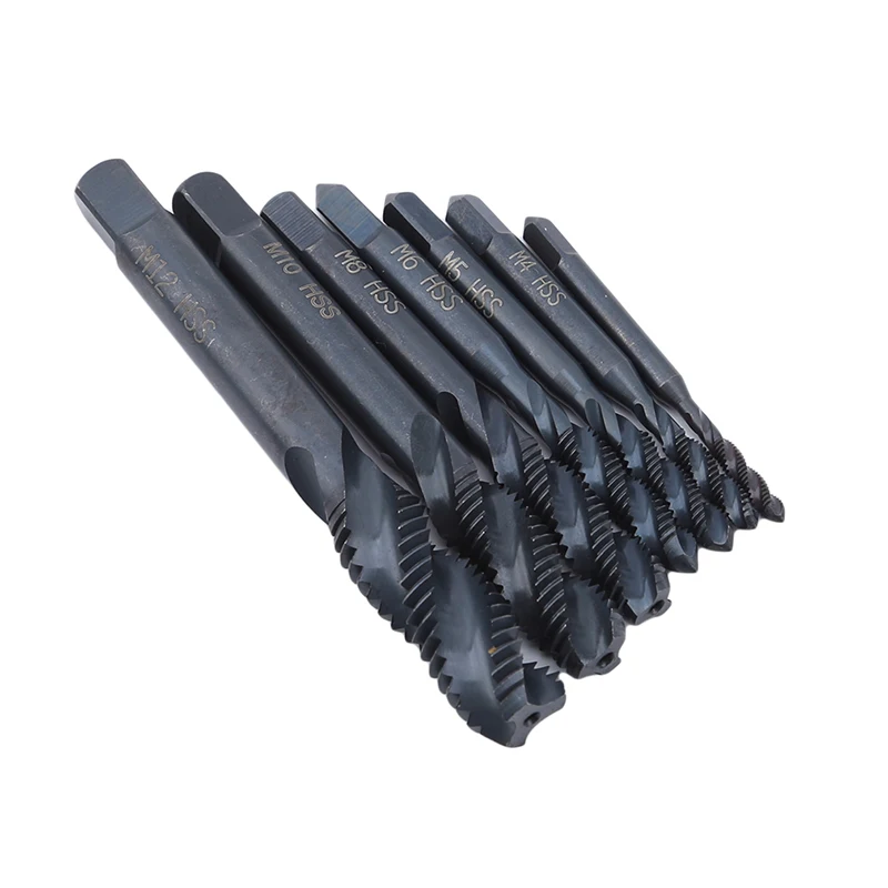 7 Pcs High Speed Steel Cone Head Nitride Spiral Groove Tap Set M3 M12 ...