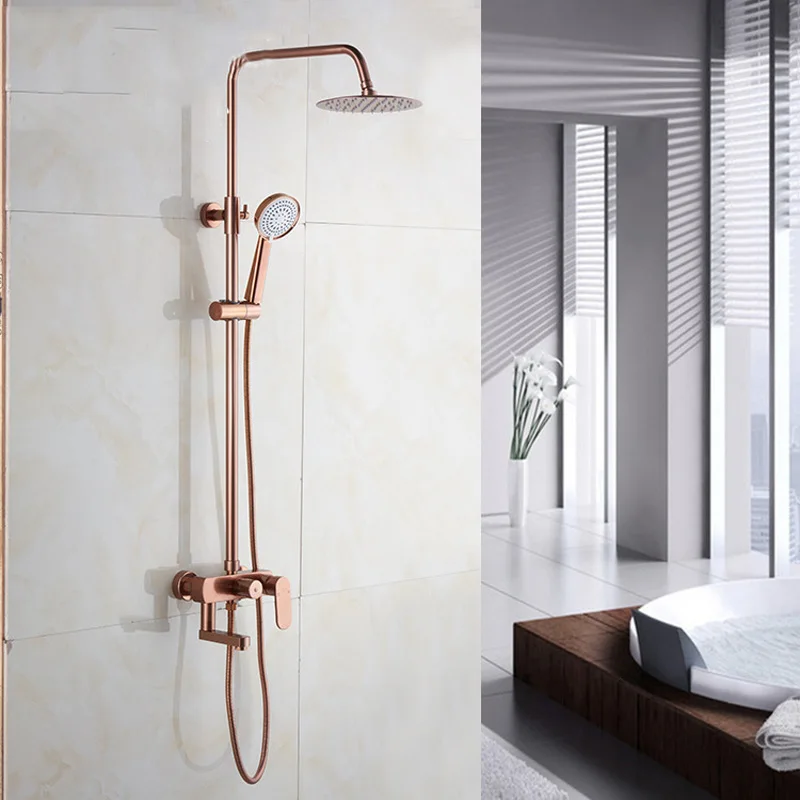 Bathroom Rose Gold Shower Set Wall Mounted 8" Rainfall Shower Mixer ...
