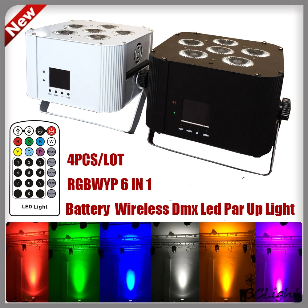 (4 pcs/lot)RGBWAUV 6 IN 1 Led battery wireless dmx led par light /IR ...