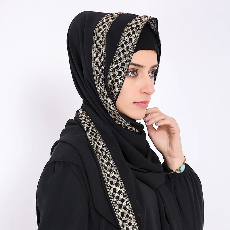 XIANXIANQING Shiny Gold Rhinestones Muslim hijab Scarf For Women Face ...