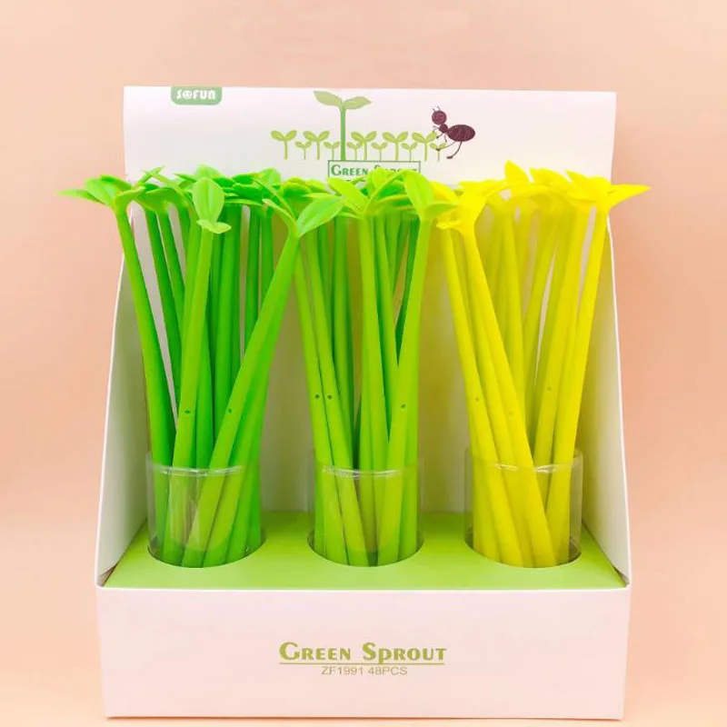 4 Pcs/set Kawaii Green Leaves Sprout Silicone Gel Pens 0.5mm Black Ink ...