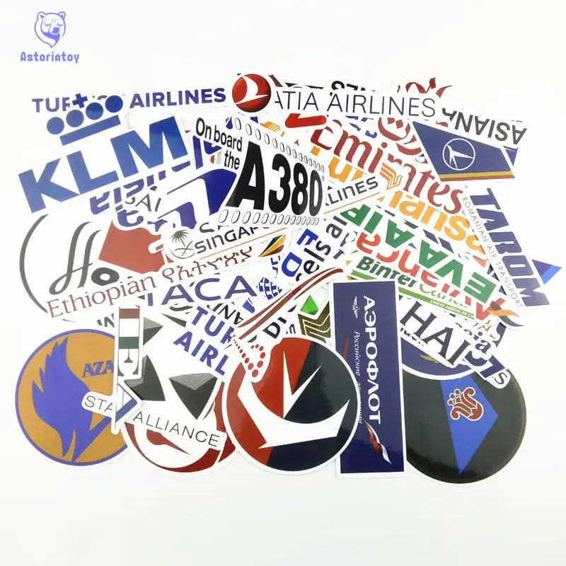 New Style 52Pcs Airline Logo High Quality Stickers Aviation Travel Trip ...