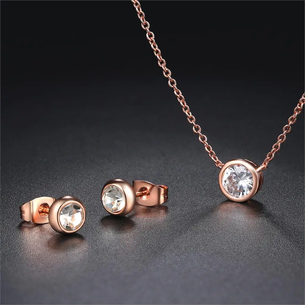 Classic Simple Minimalist Round Jewelry Set For Women Crystal Cubic ...
