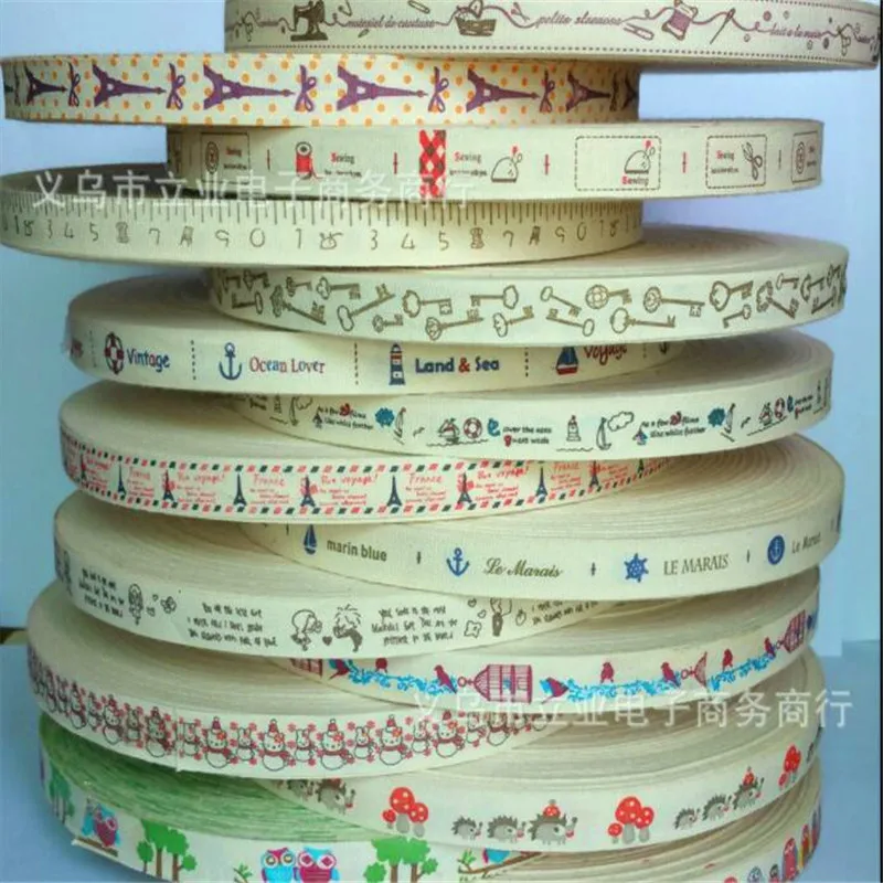 15mm width cartoon printed cotton ribbon lace woven label ribbons ...