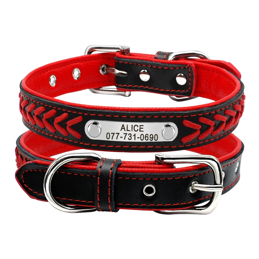 Кожаный ошейник для собак Плетеный персоанзсид ID бирка ошейники ...