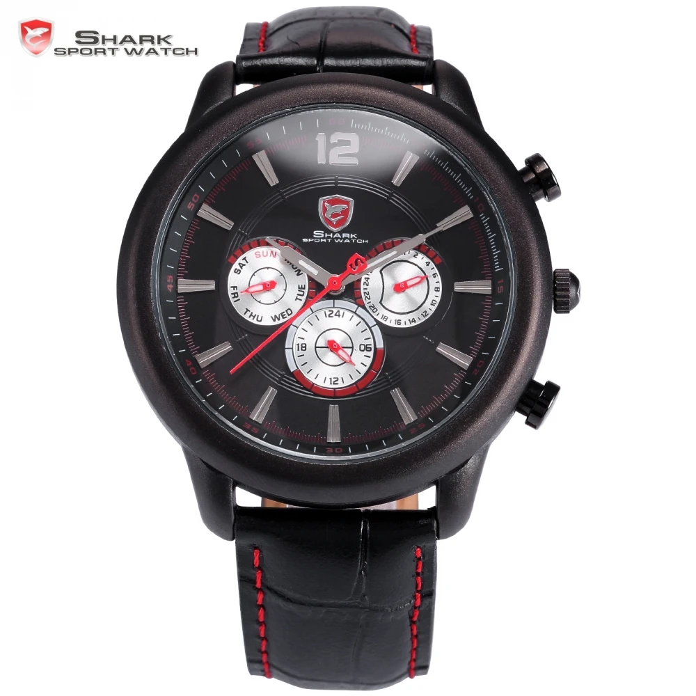 SHARK Sport Watch Luxury Brand 6 Hands Date Day Stainless Steel Case ...