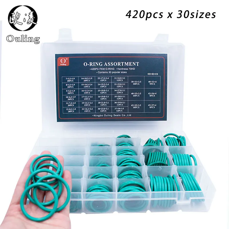 420pcs Green FKM O Rings Rubber Kit 30Sizes O ring Seal Rubber Sealing ...
