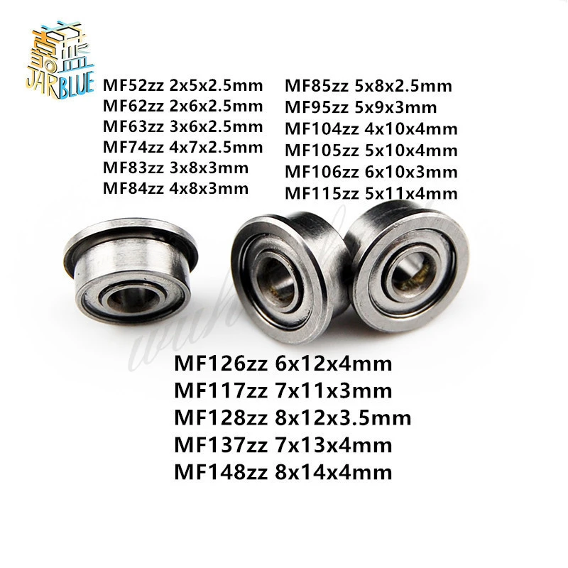 10pcs MF52ZZ MF62ZZ MF63ZZ MF74ZZ MF83ZZ MF84ZZ To MF148ZZ Miniature Flange Bearing Thin Wall ...