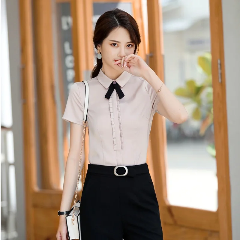 Summer Fashion Women Blouses & Shirts Short Sleeve Ladies Work Blouses ...