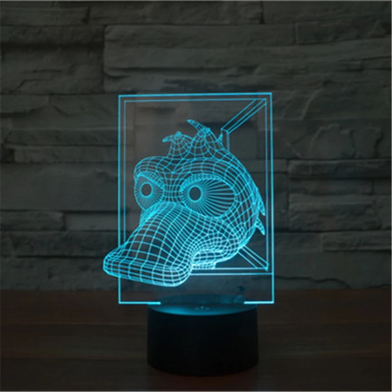 3D Vision Lamp Cartoon Duck 3D Effect Nightlight 7 Color Changing RGB ...