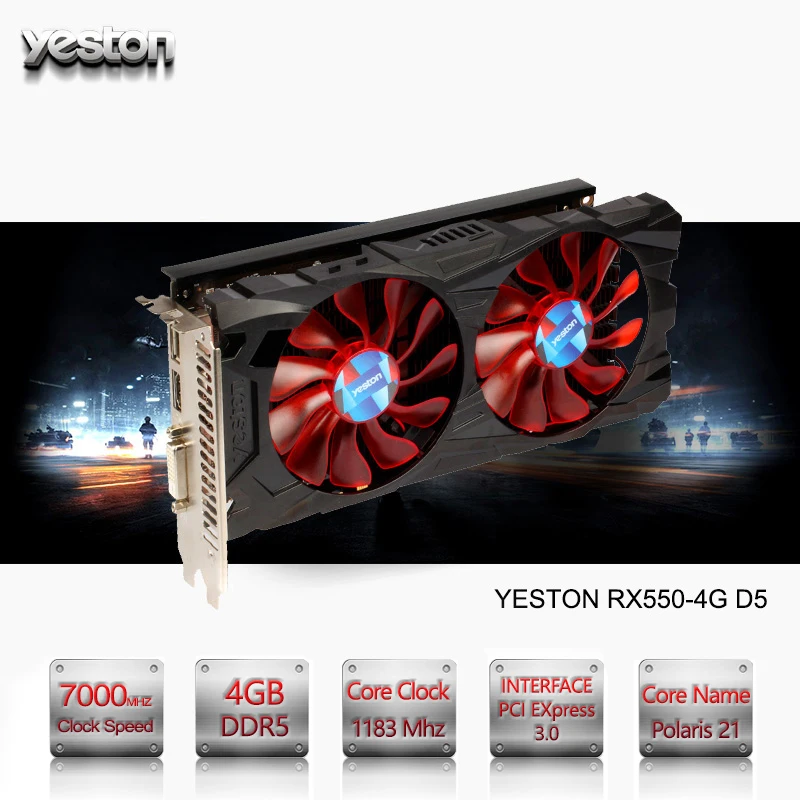 Yeston Radeon Rx 550 Gpu 4gb Gddr5 Video Graphics Card