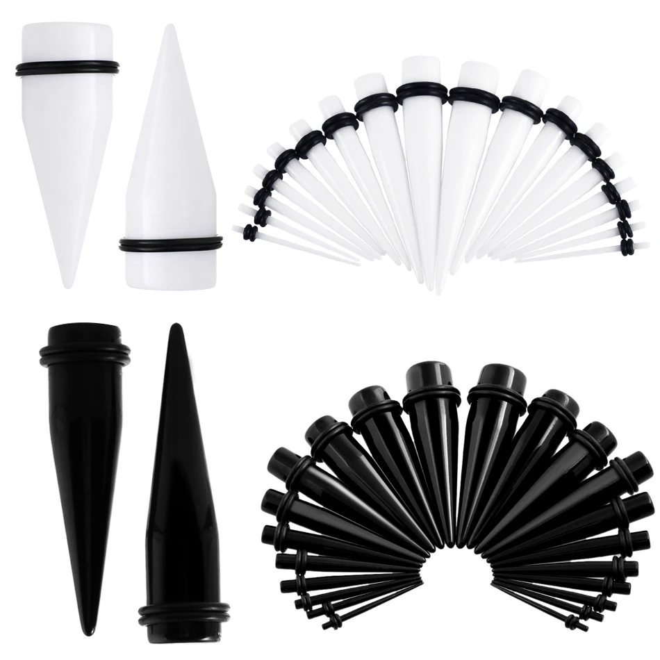 2Pcs-lot-UV-Acrylic-Black-White-Ear-Expanders-Stretching-Piercings-Ear ...