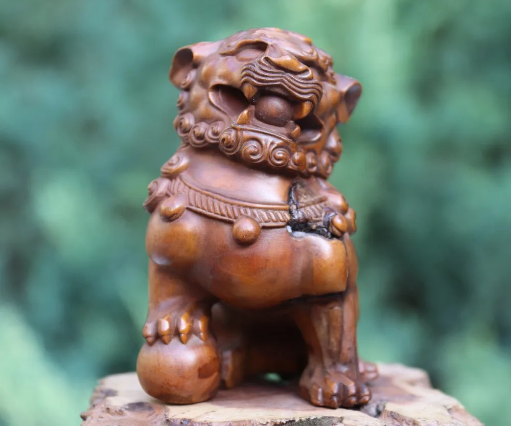 9-CM-Chinese-Boxwood-Handwork-Lucky-Foo-Dog-Lion-kylin-Unicorn-Animal ...