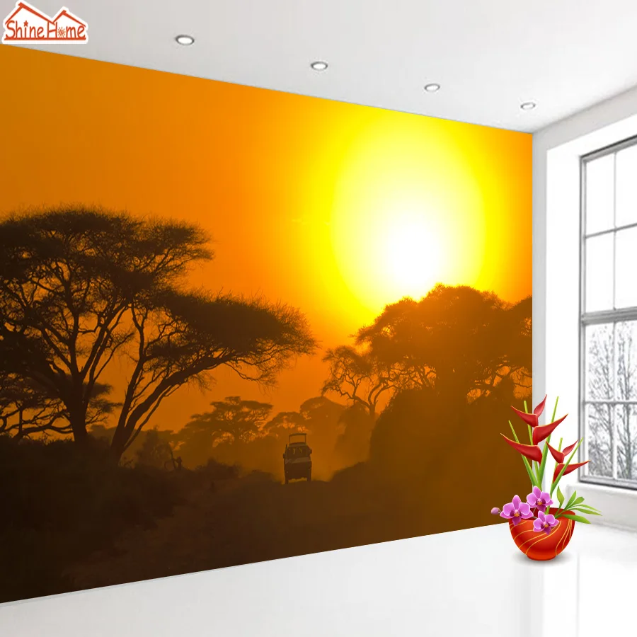 ShineHome Tree Forest in Sunset Nature Wallpaper Rolls for 3d Walls ...