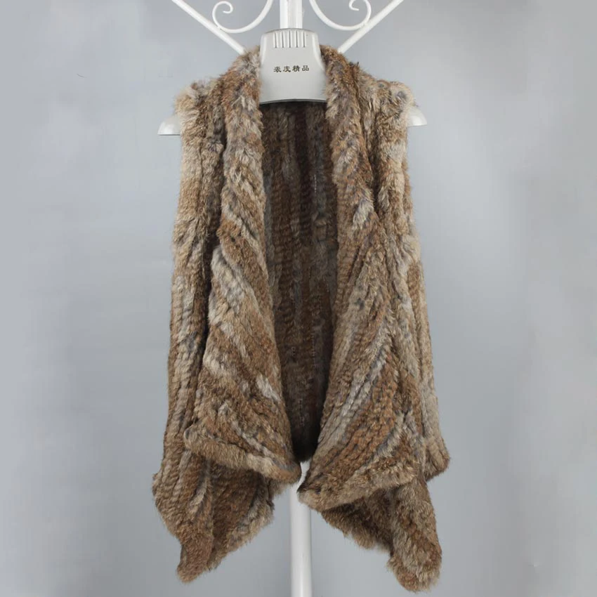 Novidade colete de malha de pele de coelho real feminino, casaco feminino de pele, colete de ...