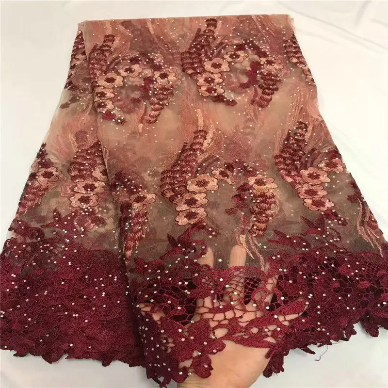 Red-5yards-lot-High-quality-mesh-embroidered-african-cord-lace-fabric ...
