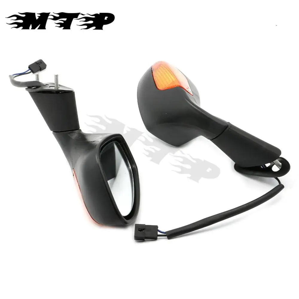 Rear View Side Mirror Motorcycle Black Integrated Turn Signal Rearview