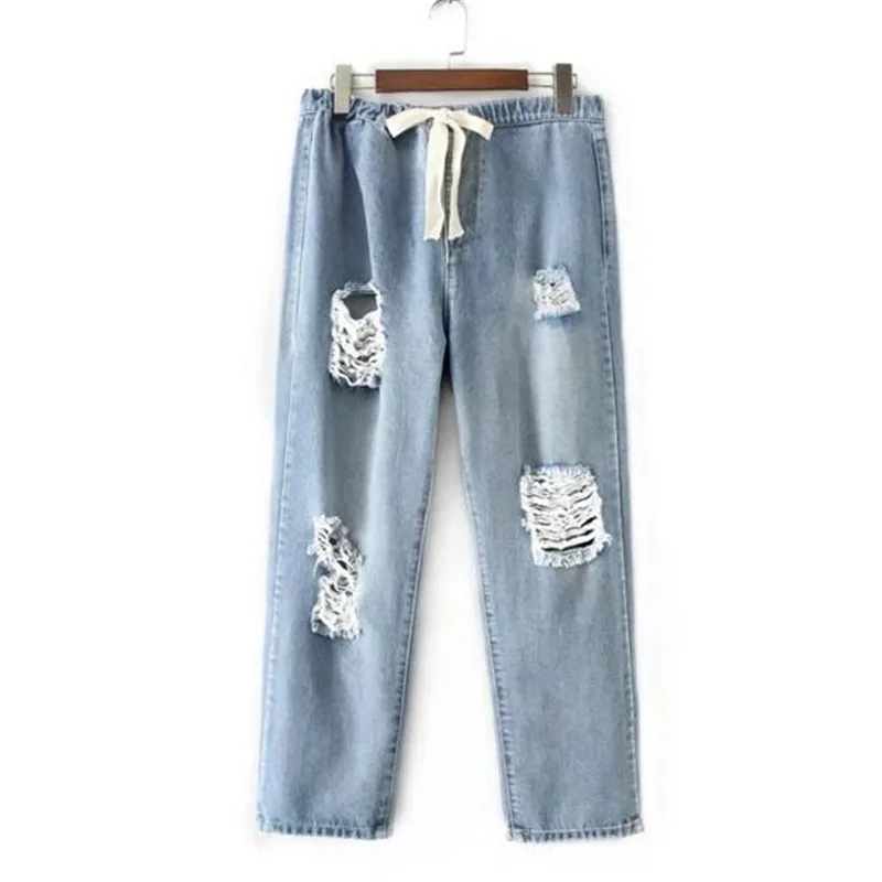 fashion cool hole ripped jeans woman denim jeans mujer sashes jeans ...