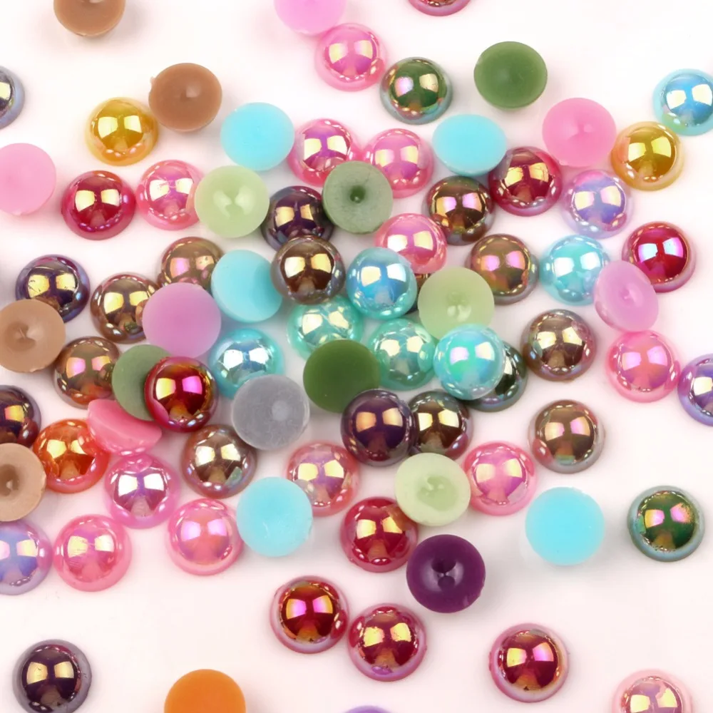 LF 100Pcs Mixed AB Color 12mm Haft Round Pearl Beads Crafts Flatback ...