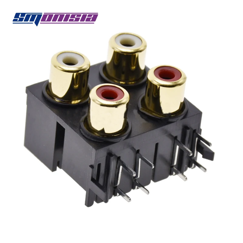 Gold 4 bit RCA Audio Video Plug Connector 4 Hole Signal Lotus Socket ...