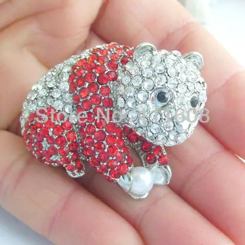 Lovely Panda Brooch Pin w Clear & Red Rhinestone crystals EE03516C1 ...