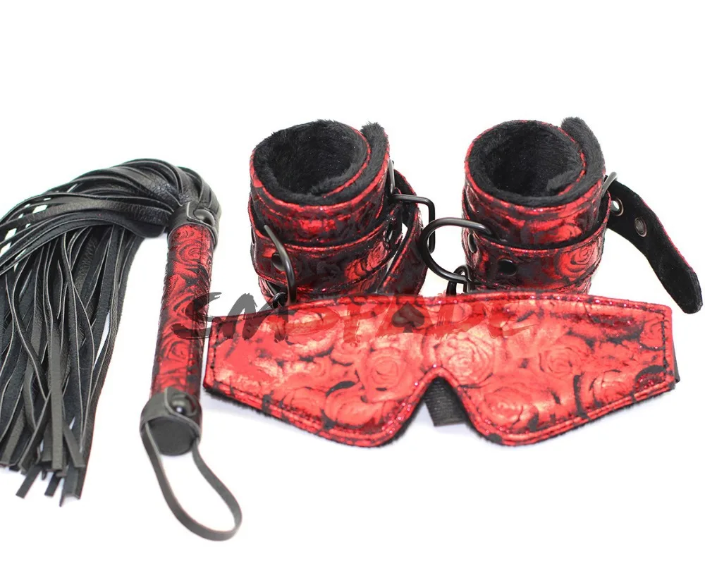 3 in 1 smspade Red/rose/gold/purple adult bondage kit PU velvet lining ...