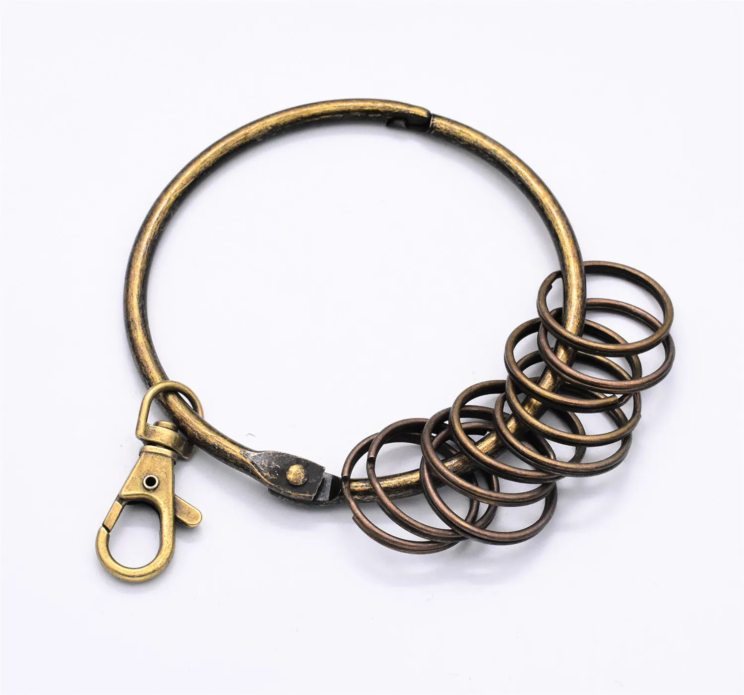 Antique Bronze Plated Big Keyring with Lobster Buckle and Ten 25mm ...