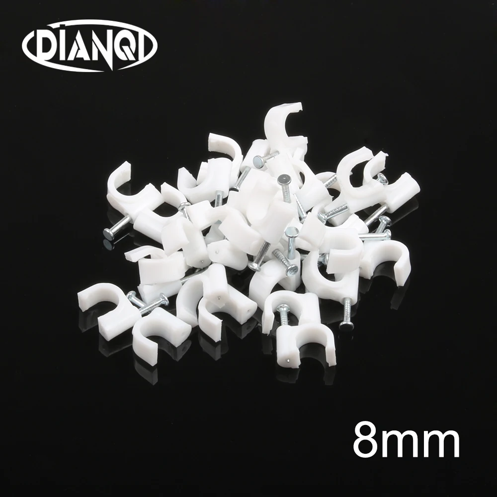 Clip de Cable circular Y8 de nailon, plástico PE blanco, 8mm, clavos de ...
