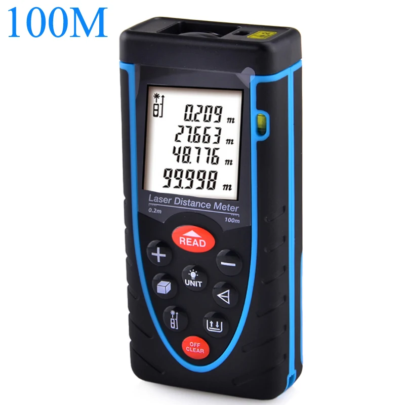 100m Laser distance meter Bubble level Tape measure Area/volume M/Ft/in ...