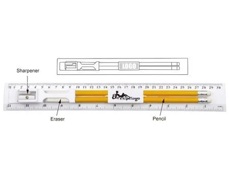 Multifunctional Ruler, Including two pencils, one eraser and one pencil ...