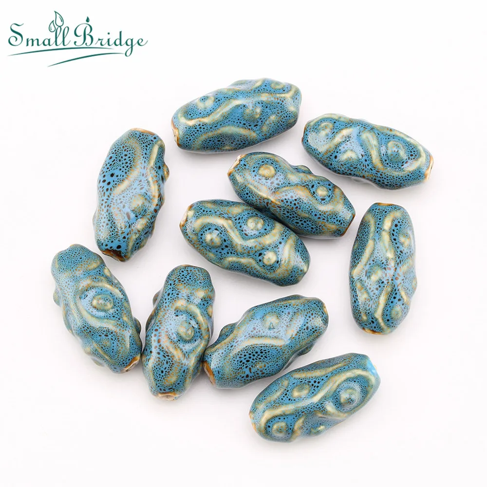 18MM DZI Shaped Ceramic Beads For Women's Handmade Necklace Materials ...