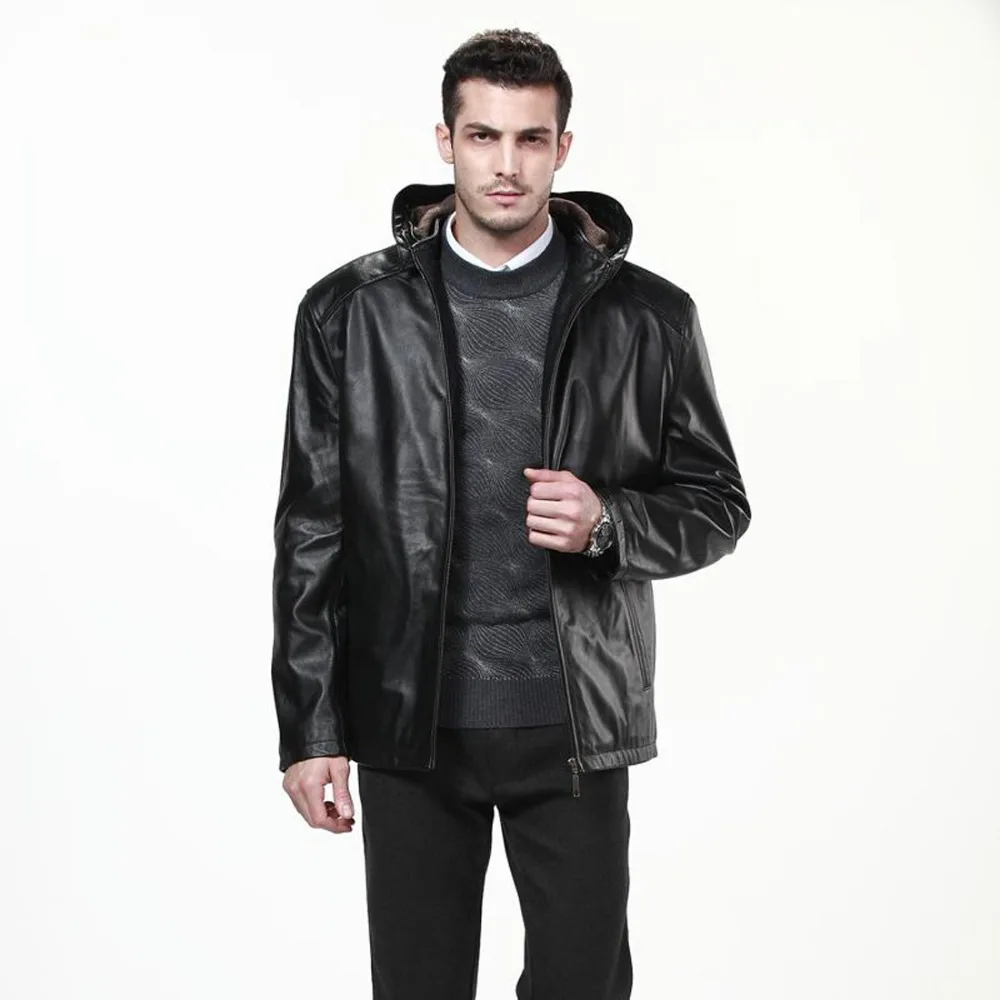 Men's Business Coat Hoodie Detachable Hats Thick Winter Jackets Genuine ...