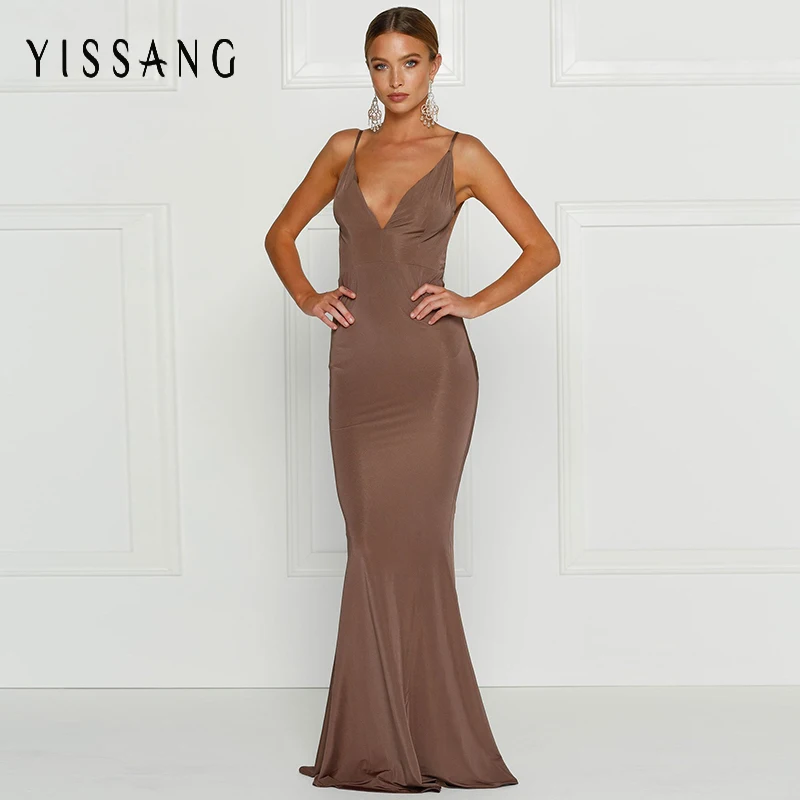 Yissang Sexy Elegant Club Maxi Dresses Women Solid Birthday V Neck