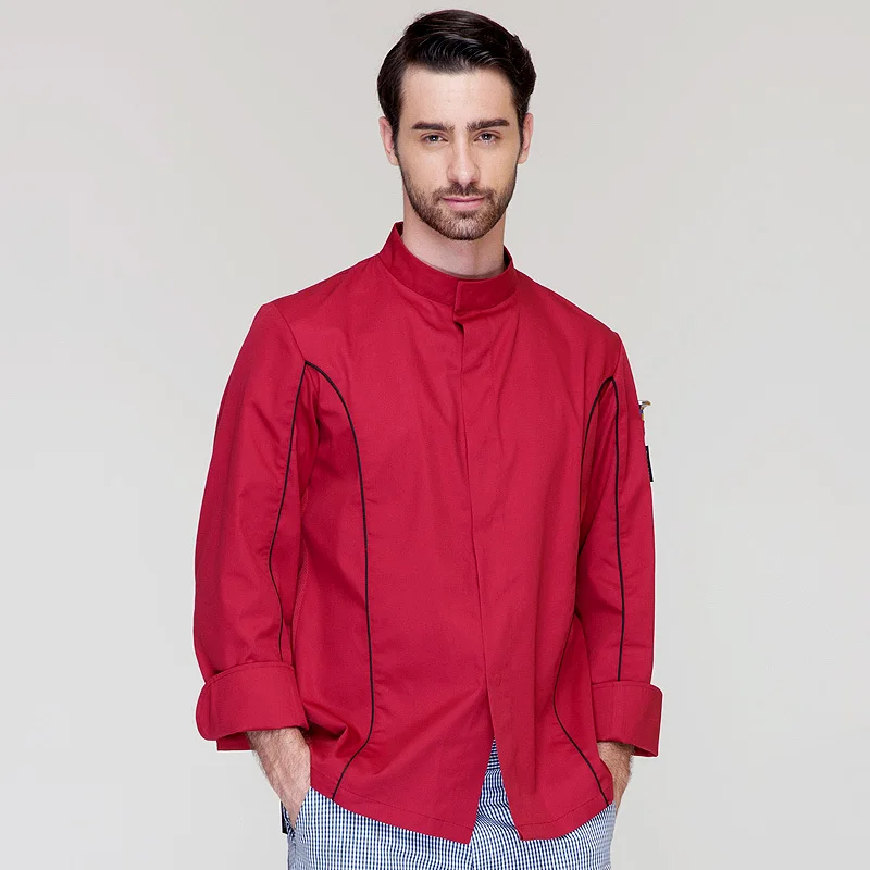 High quality head cook chef suit long sleeve chef jacket White/wine red ...