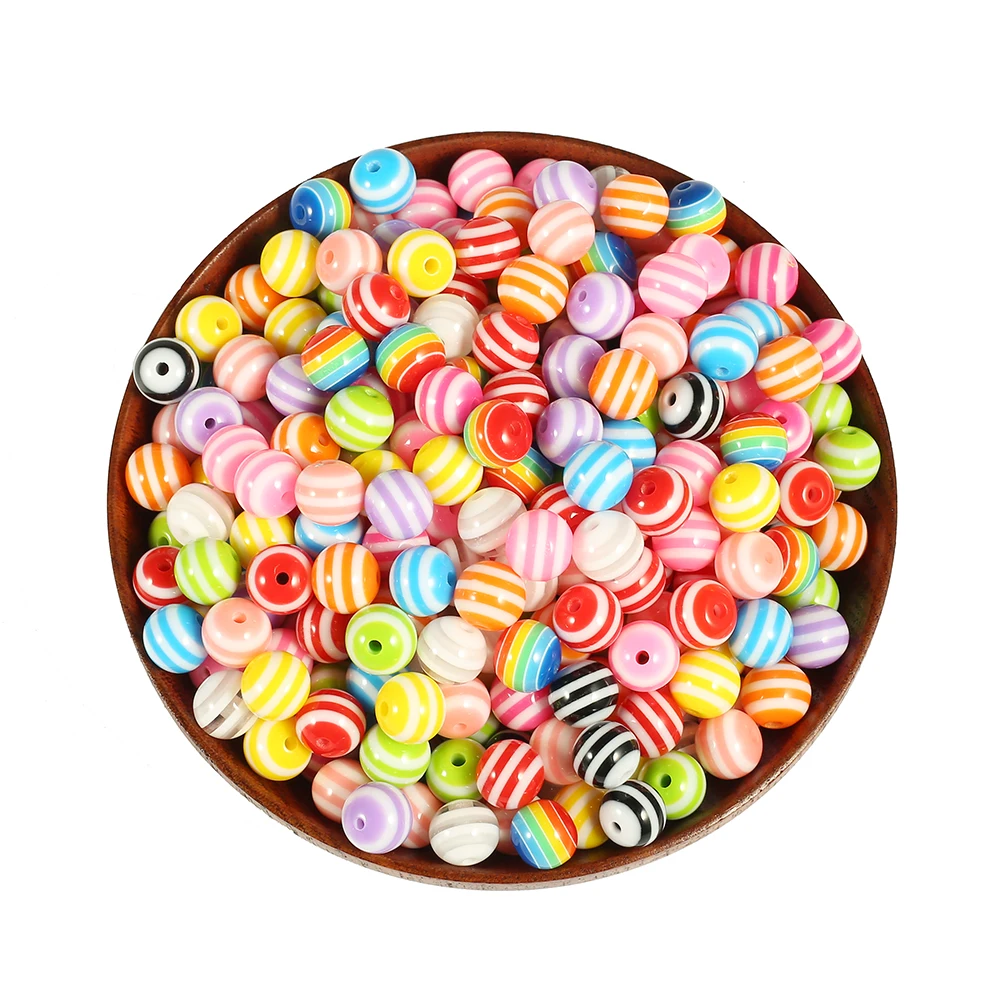 Mixed Candy Color Striped Round Acrylic DIY Beads Jewelry Accessories ...