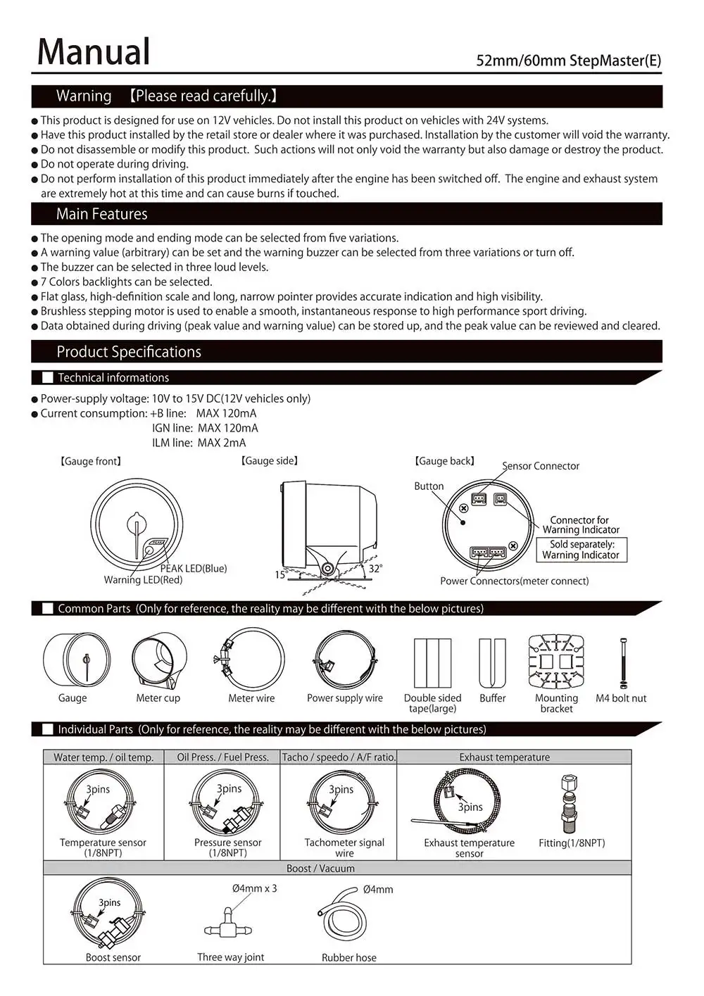 2,5 дюймов 60 мм Defi Advance BF датчик давления масла Turbo Boost ...