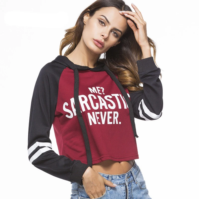 2018 Harajuku Letter Printed Hooded Sweatshirt Women Sexy Hot Crop Tops