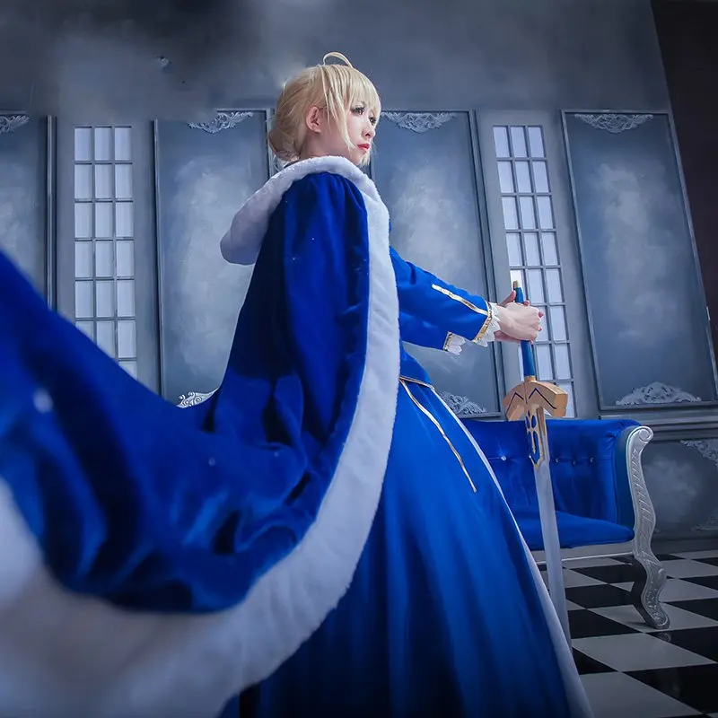 Amine FGO Fate/Extella Saber Blue Uniforms Cosplay Costume Arturia ...