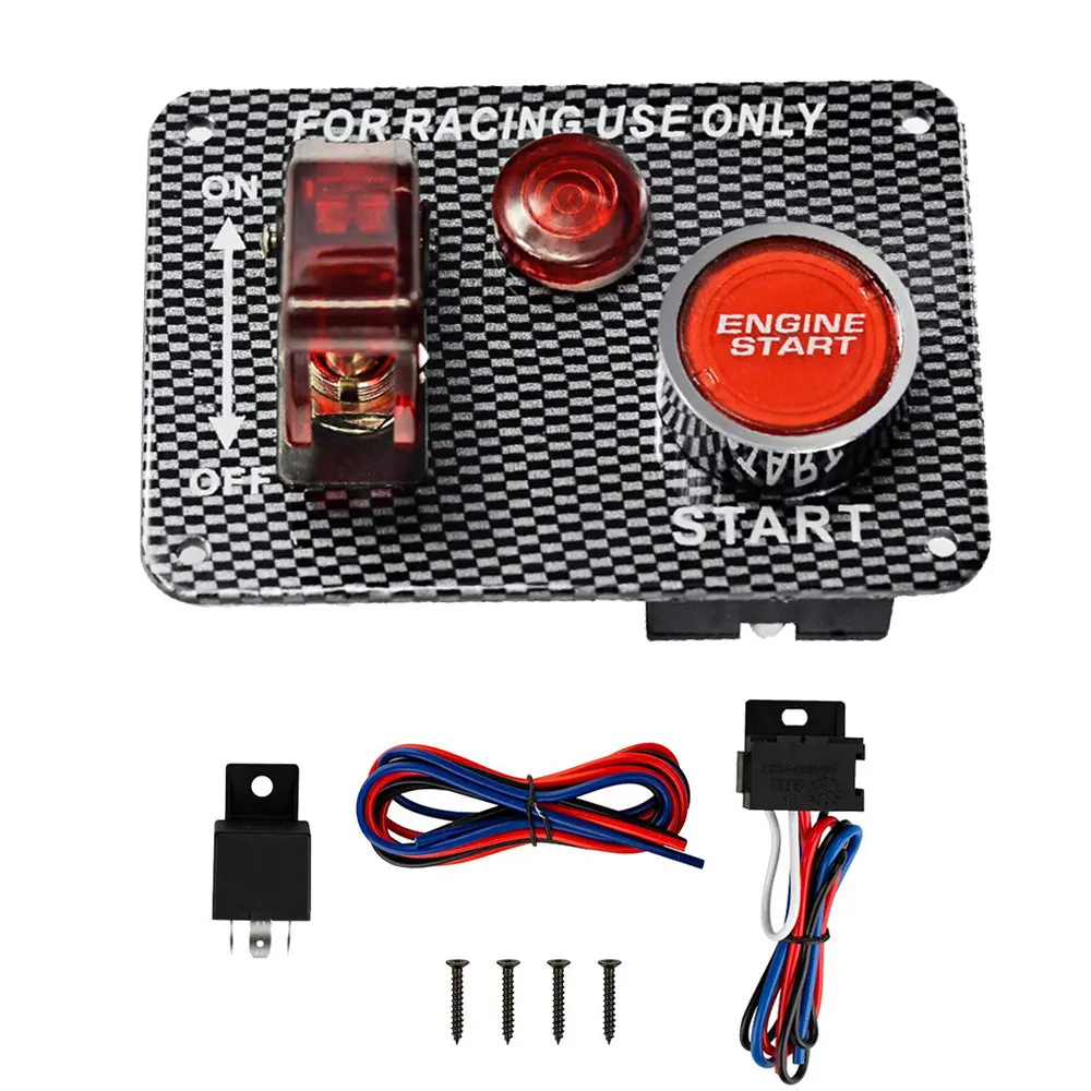 자동차 수정 점화 스위치 패널 탄소 섬유 레이싱 자동차 엔진 시작 푸시 버튼 토글 스위치 패널 적합 12v자동차 스위치 및