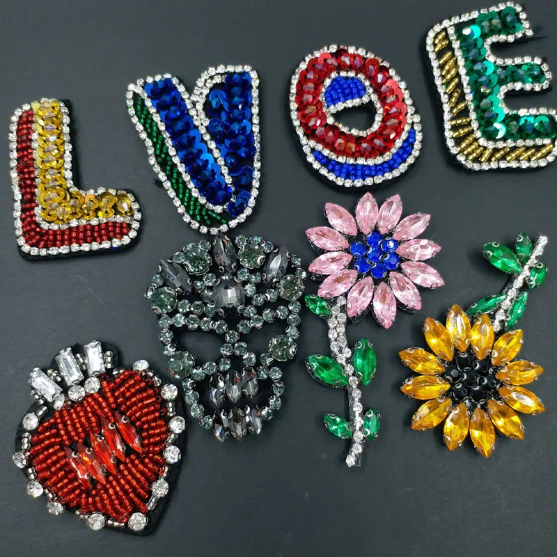 1pc Heart Handmade Rhinestone Beaded Patches For Clothes Sew On Sequins ...