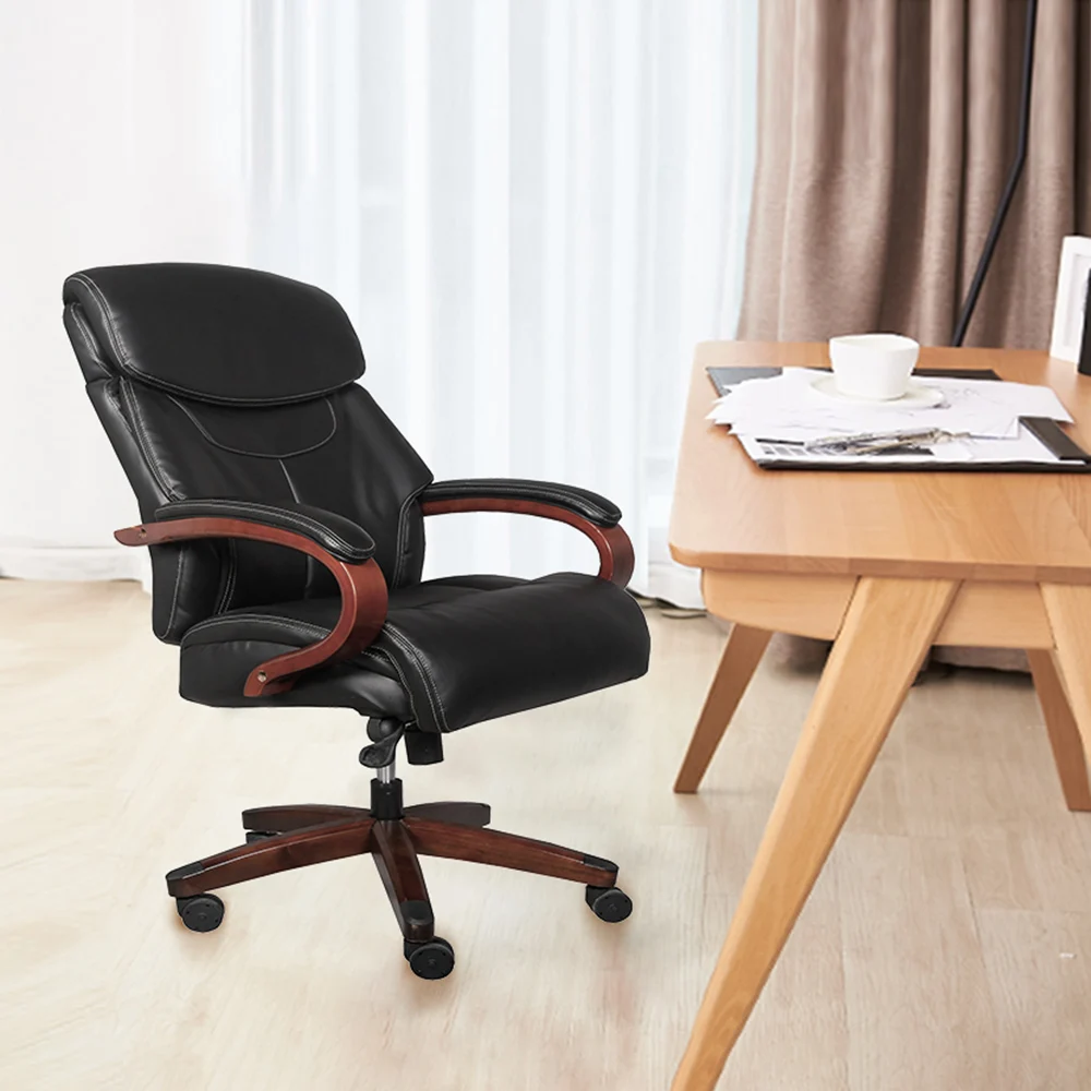 High Quality Office Boss Chair with Wood Arms Base Ergonomic Computer ...