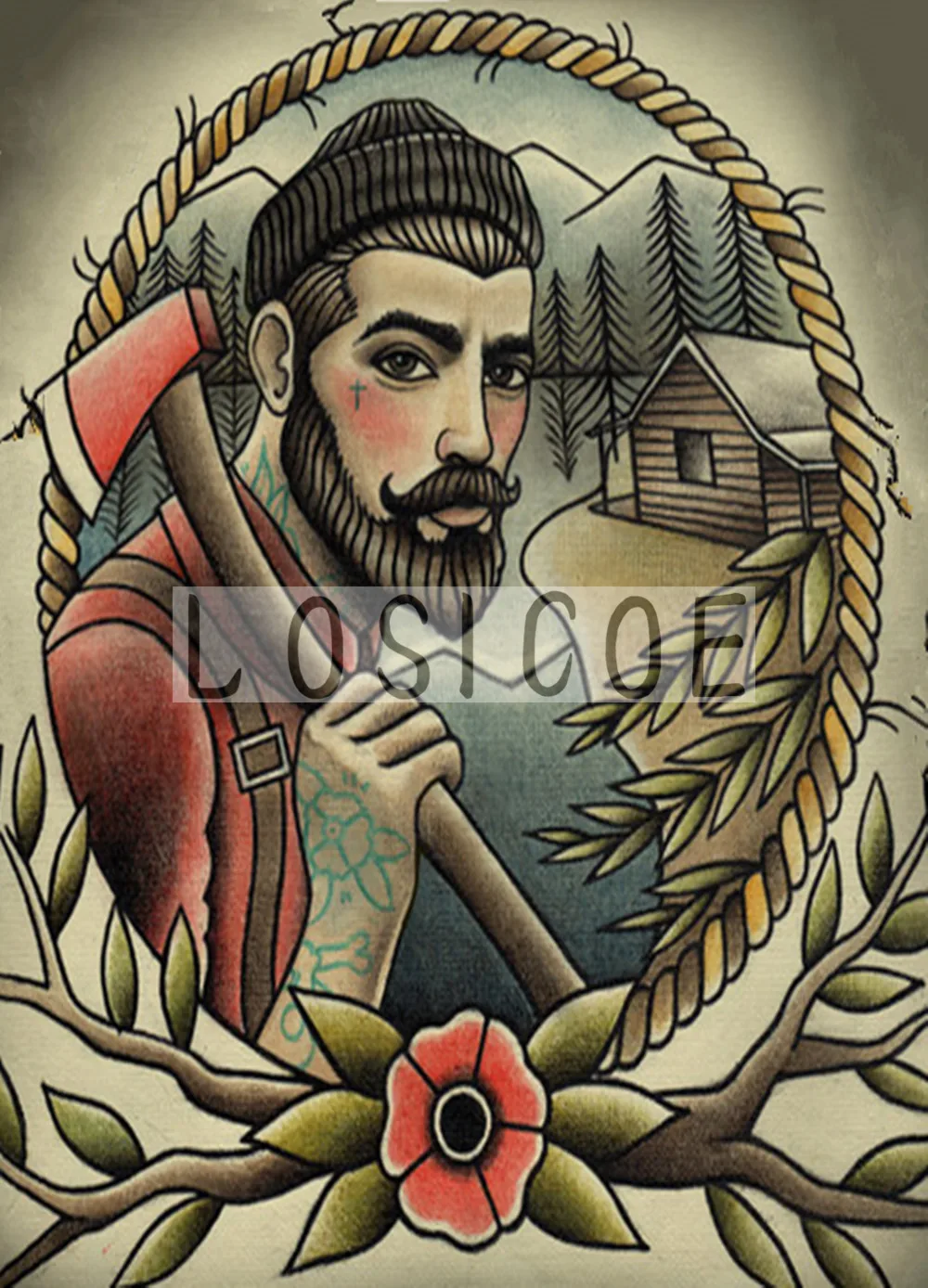 "lumberjack" Creative Personality Retro Tattoos Patterned Body Art Flip ...