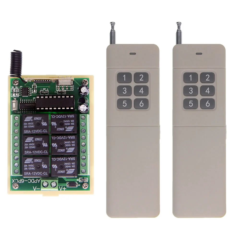 Interruptor sem fio, longo alcance de 3000m, 12v, 24v, 6 canais, 6 ch ...