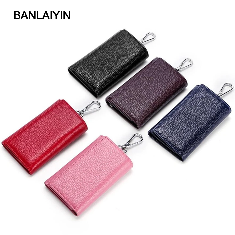 Women Men Genuine Leather Key Wallets Three Fold Key Purse Car Key ...