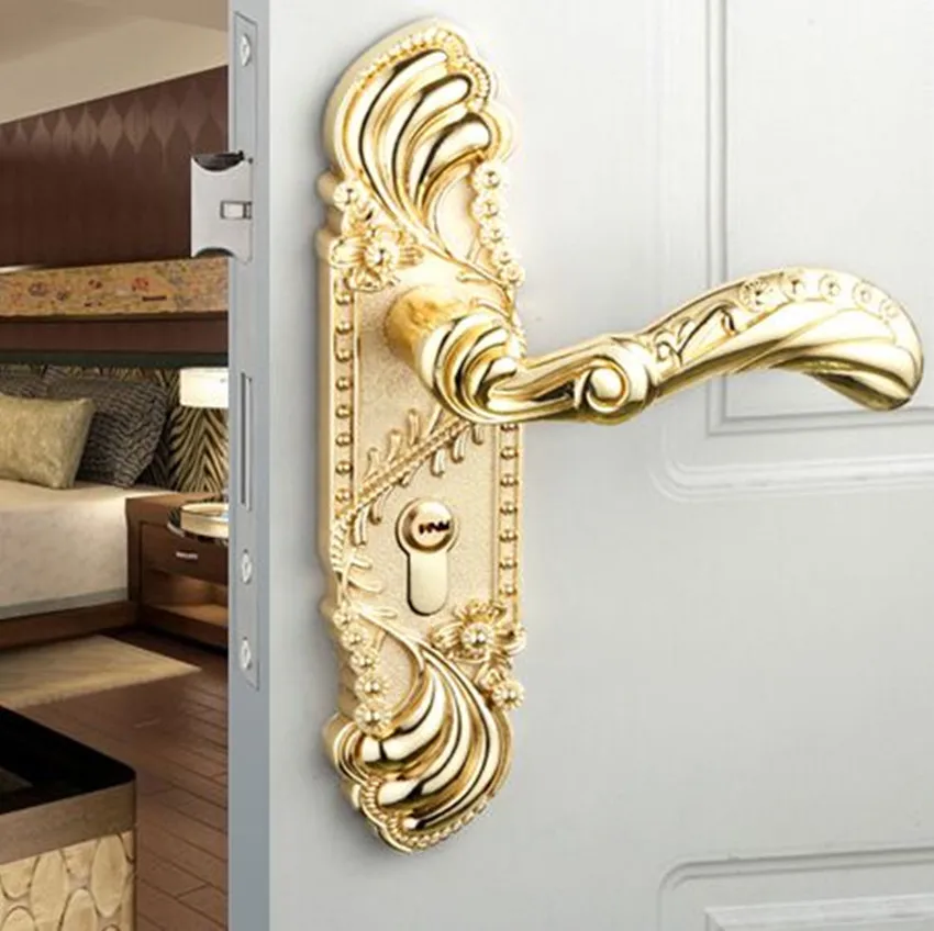 Engraved solid wood door lock interior European style bedroom door lock ...