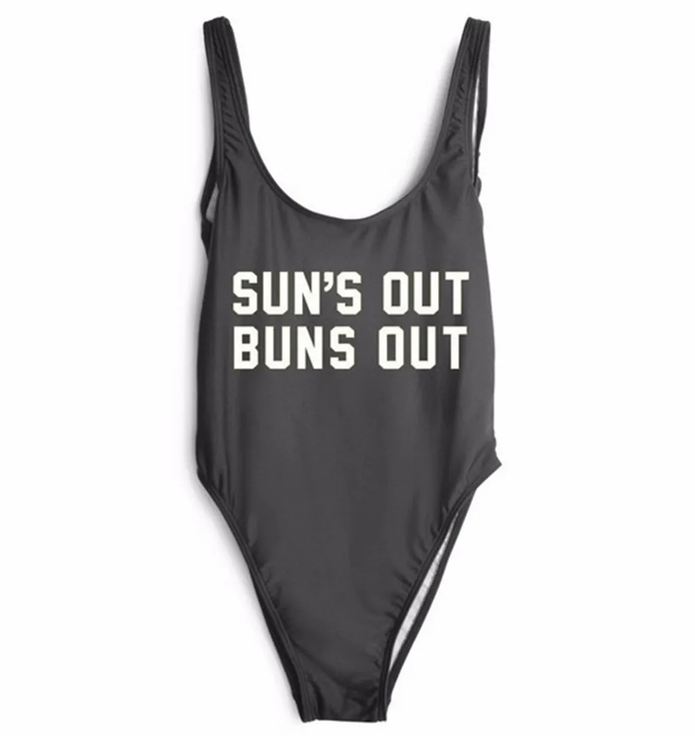 Letter SUN'S OUT BUNS OUT Printed Swimsuit Sexy Thong One Piece ...