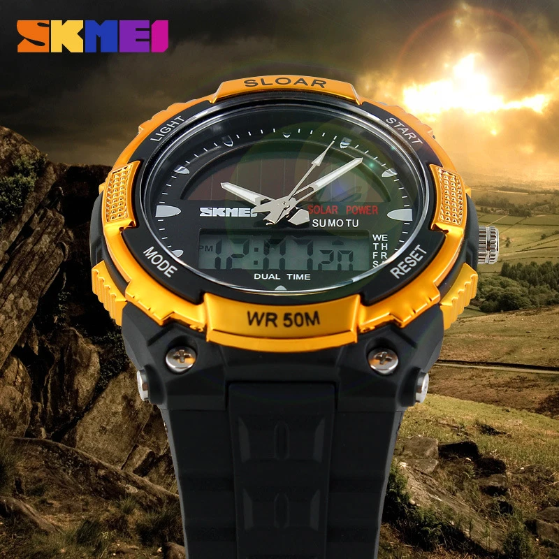 Skmei Solar Power Men Sports Watches Led Digital Quartz Watch 5atm ...